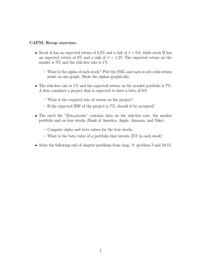 CAPM Recap Exercises 2023 | PDF