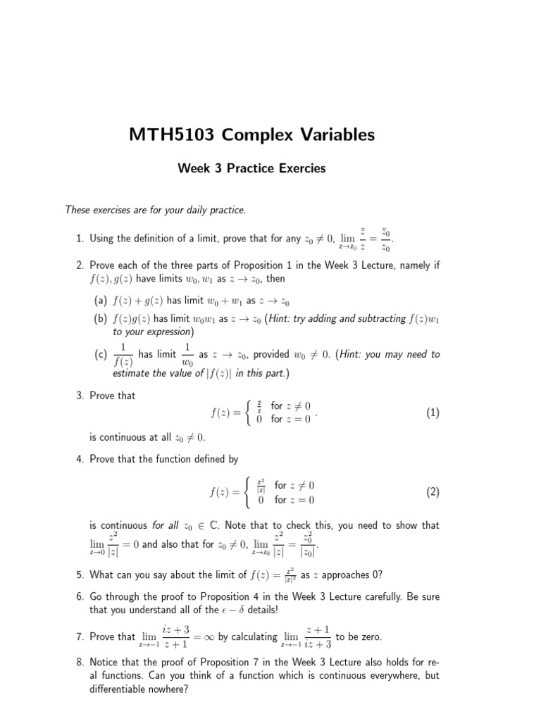 Exercises Week3 | PDF | Mathematical Analysis | Mathematics Exercises Week3 | PDF | Mathematical Analysis | Mathematics