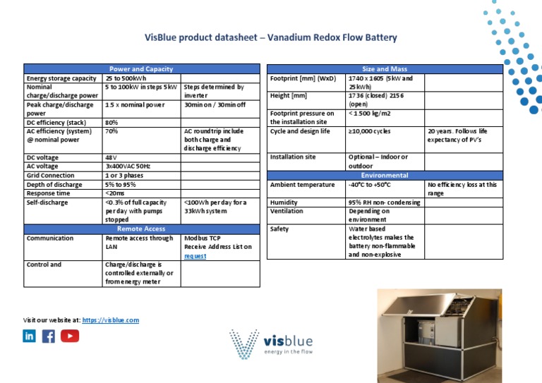 Product Datasheet Visblue Redox Flow Battery System | PDF | Metrology ...