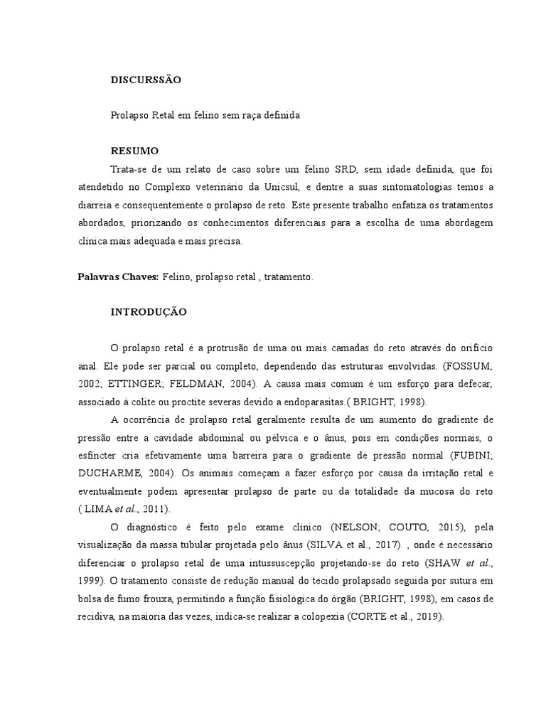 Prolapso de Reto Relato | PDF | Diarreia | Gatos