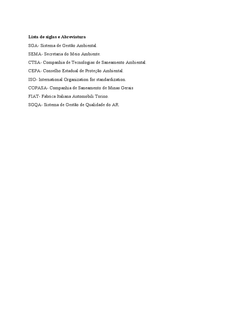 Lista de Siglas e Abreviaturas | PDF