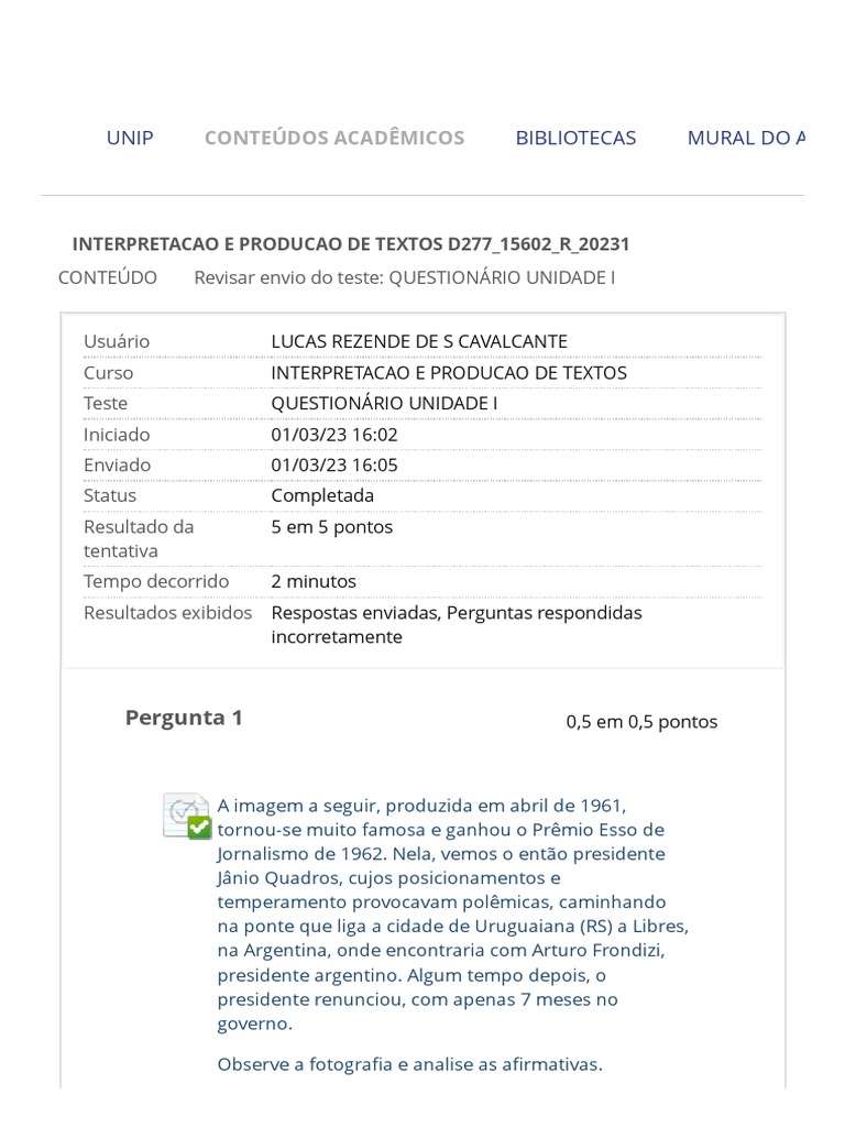 AVA - Interpretação de Texto - Q1 - UNIP | PDF | Comunicação