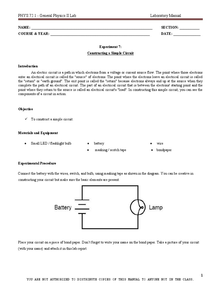 Experiment-07-Constructing-a-Simple-Circuit | PDF | Electrical Network ...