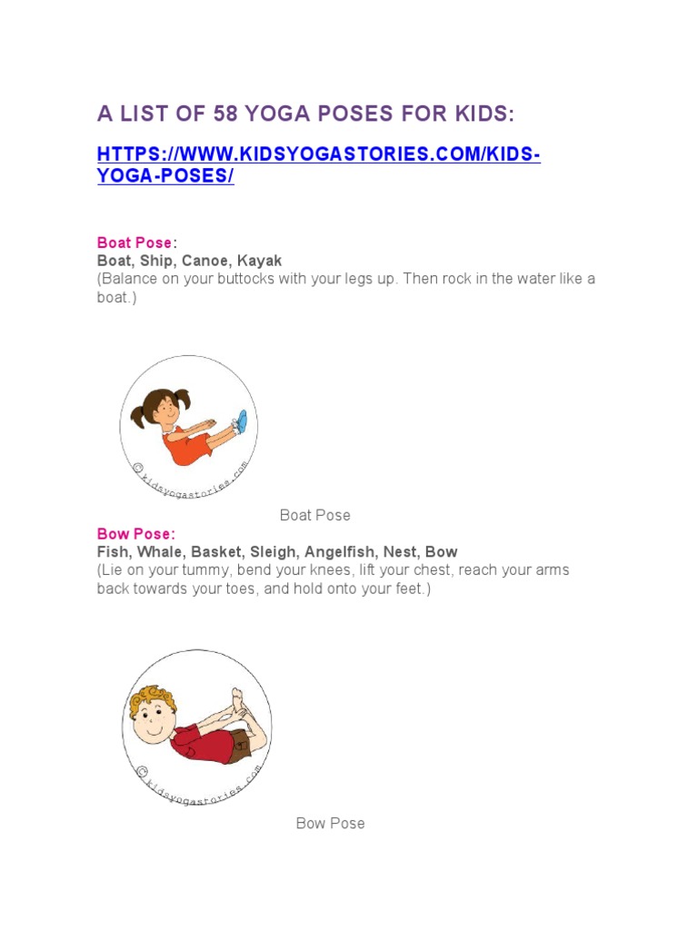 A List of 58 Yoga Poses For Kids | PDF