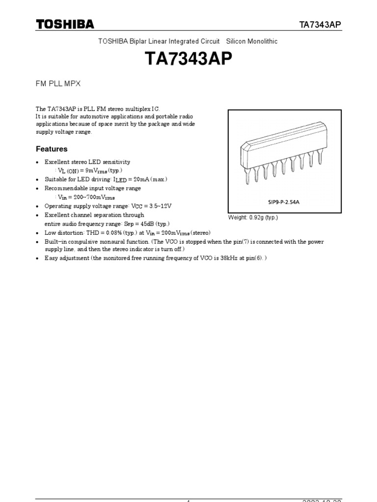 TA7343AP FM Stereo Multiplex IC Datasheet | PDF | Reliability ...