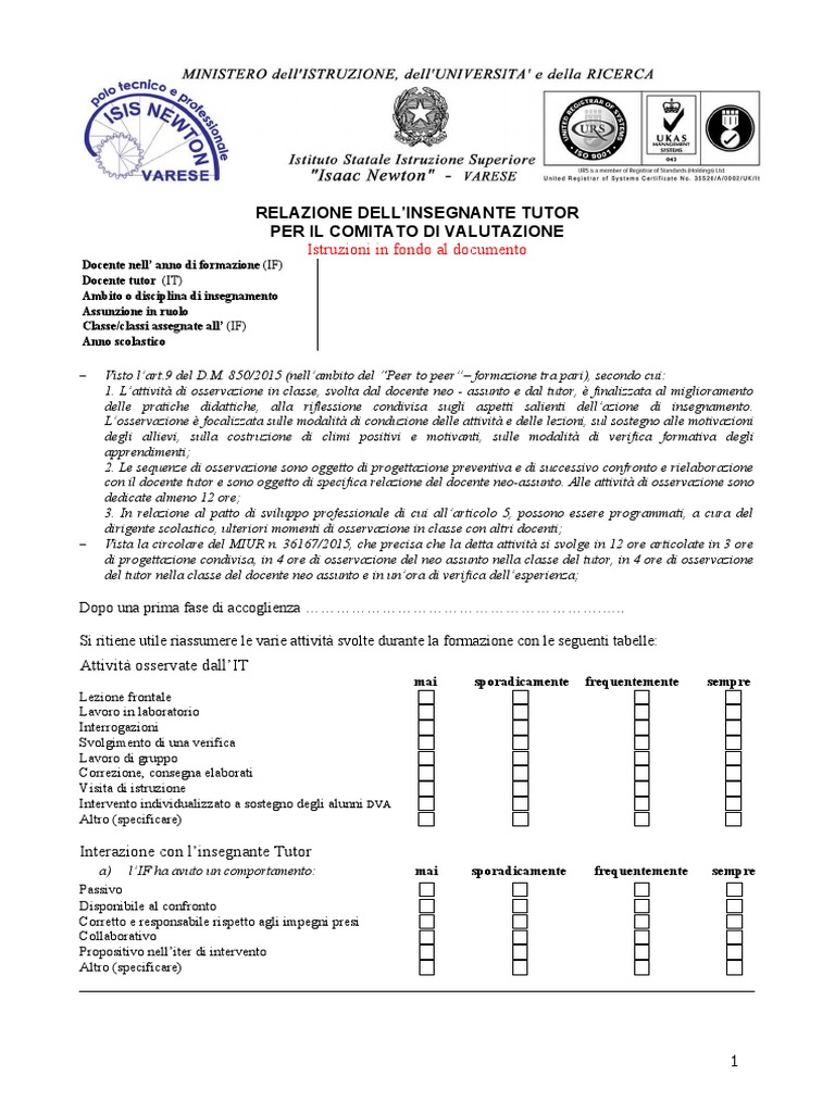 Modello Relazione Tutor Dei Neoassunti | PDF