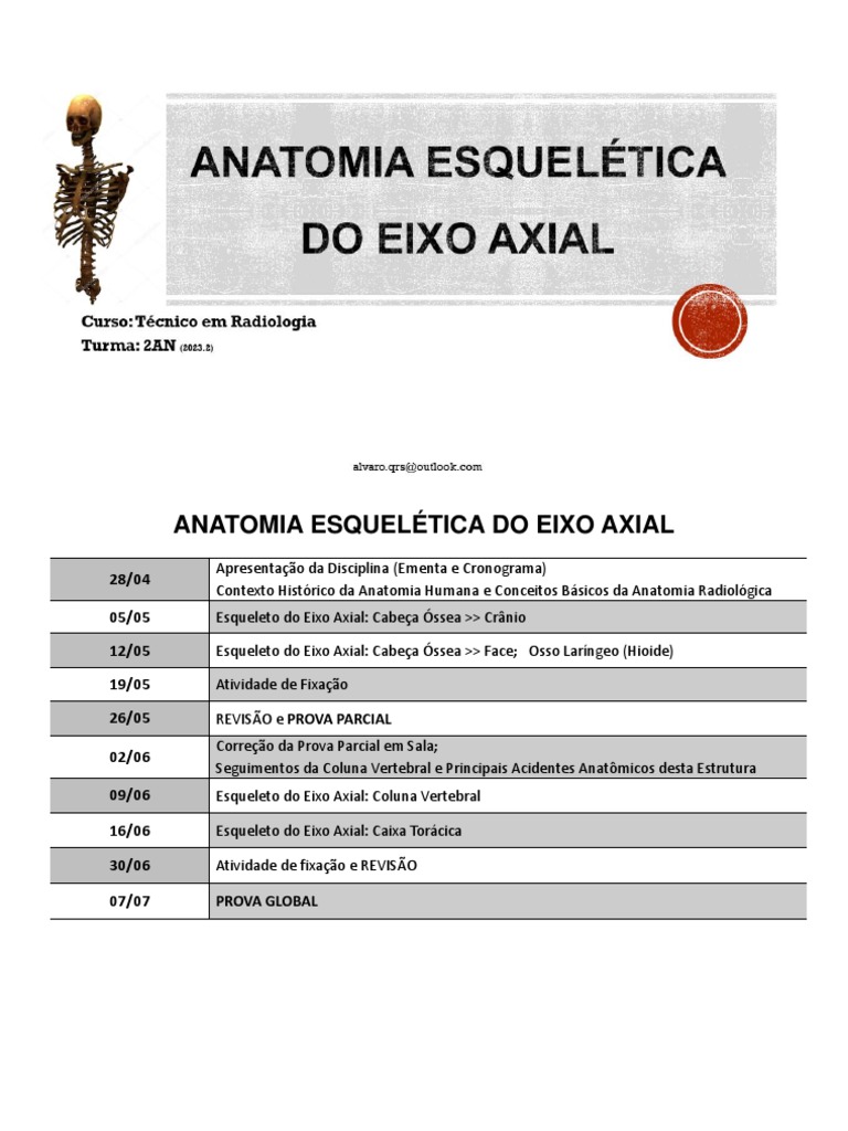 Anatomia Esquelética Do Eixo Axial | PDF | Crânio | Anatomia