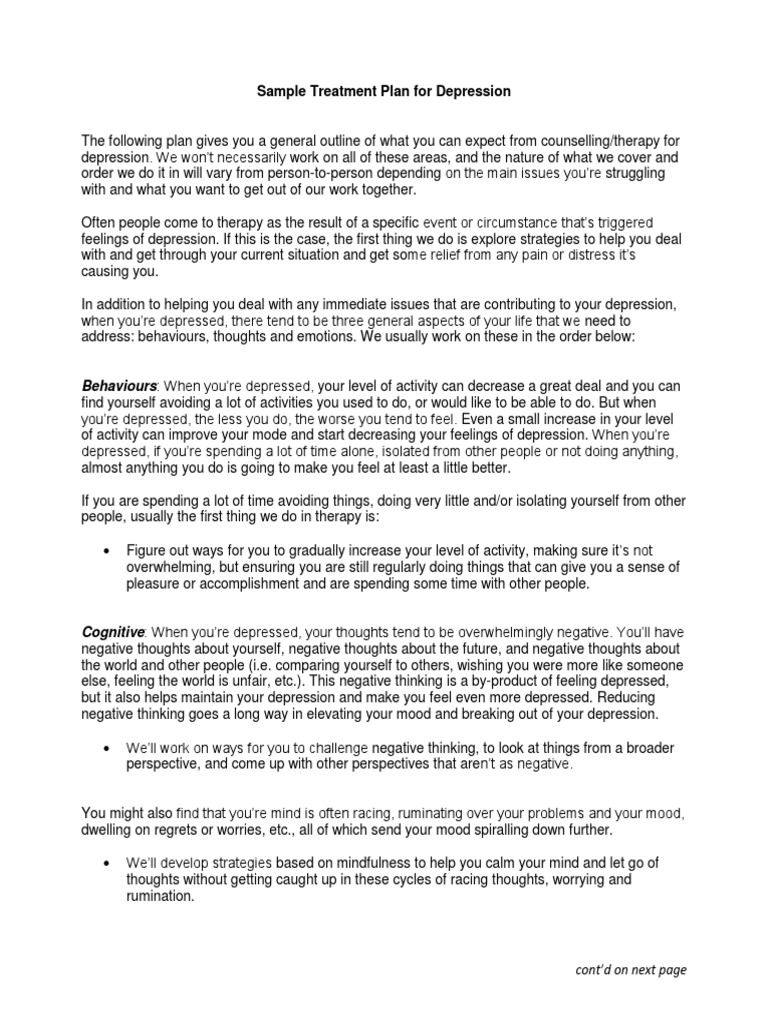 Treatment Plan For Depression | PDF