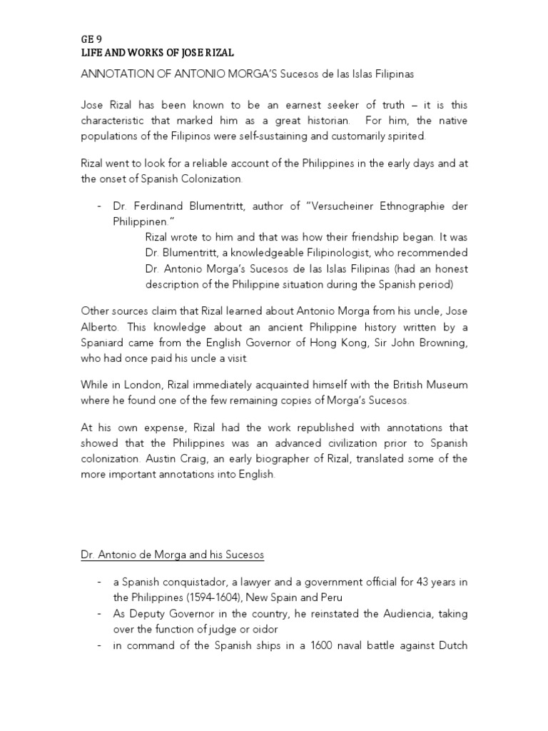 ANNOTATION OF ANTONIO MORGA'S Sucesos de Las Islas Filipinas | PDF ...