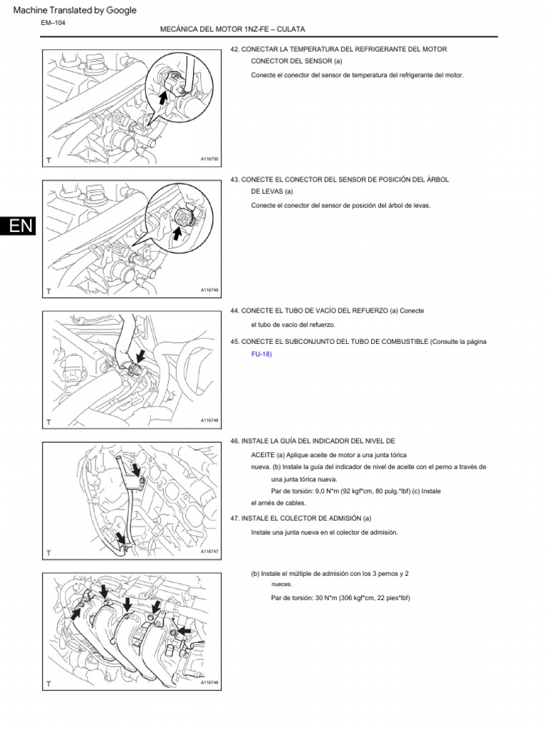 Manual de Mecánica Toyota 1NZ-FE - Parte2 | PDF | Ingeniería mecánica | Tecnología de vehículos