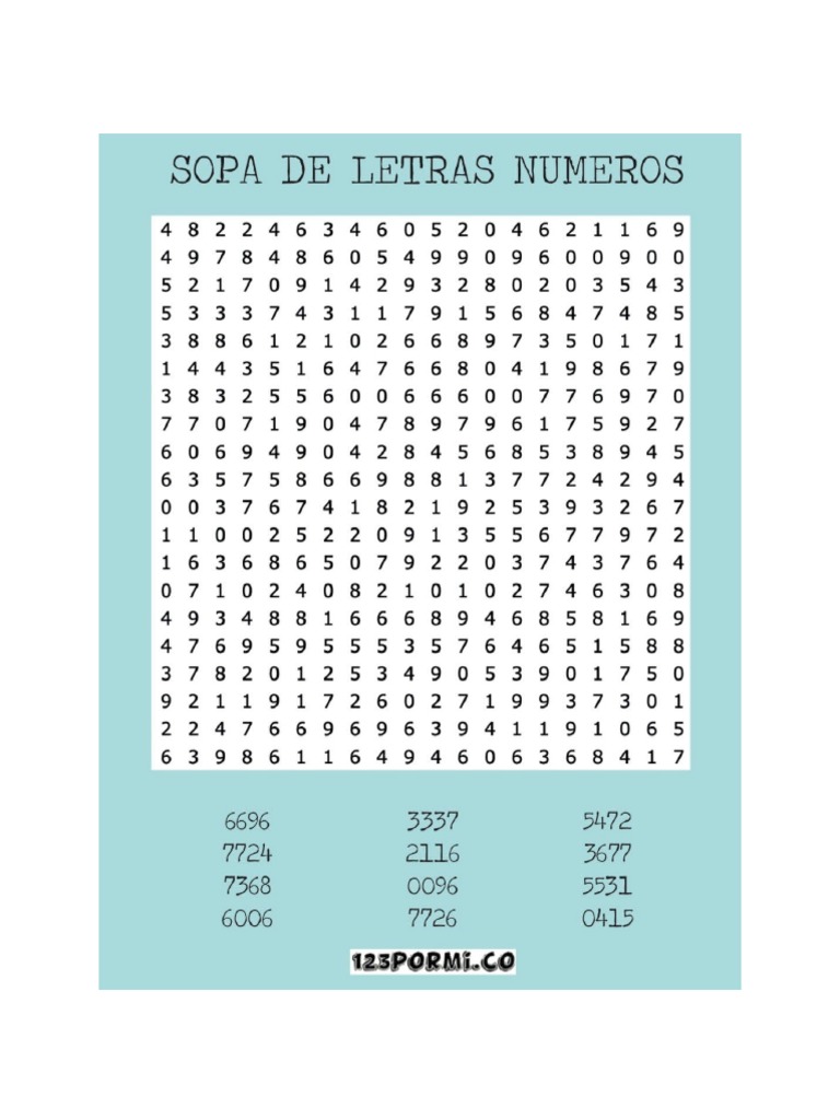 Imprimir Sopa de Numeros | PDF