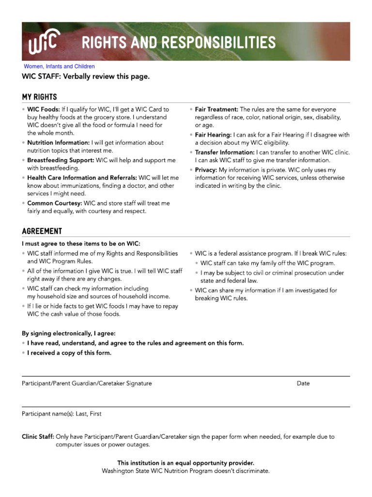 WIC Rights and Responsibilities | PDF