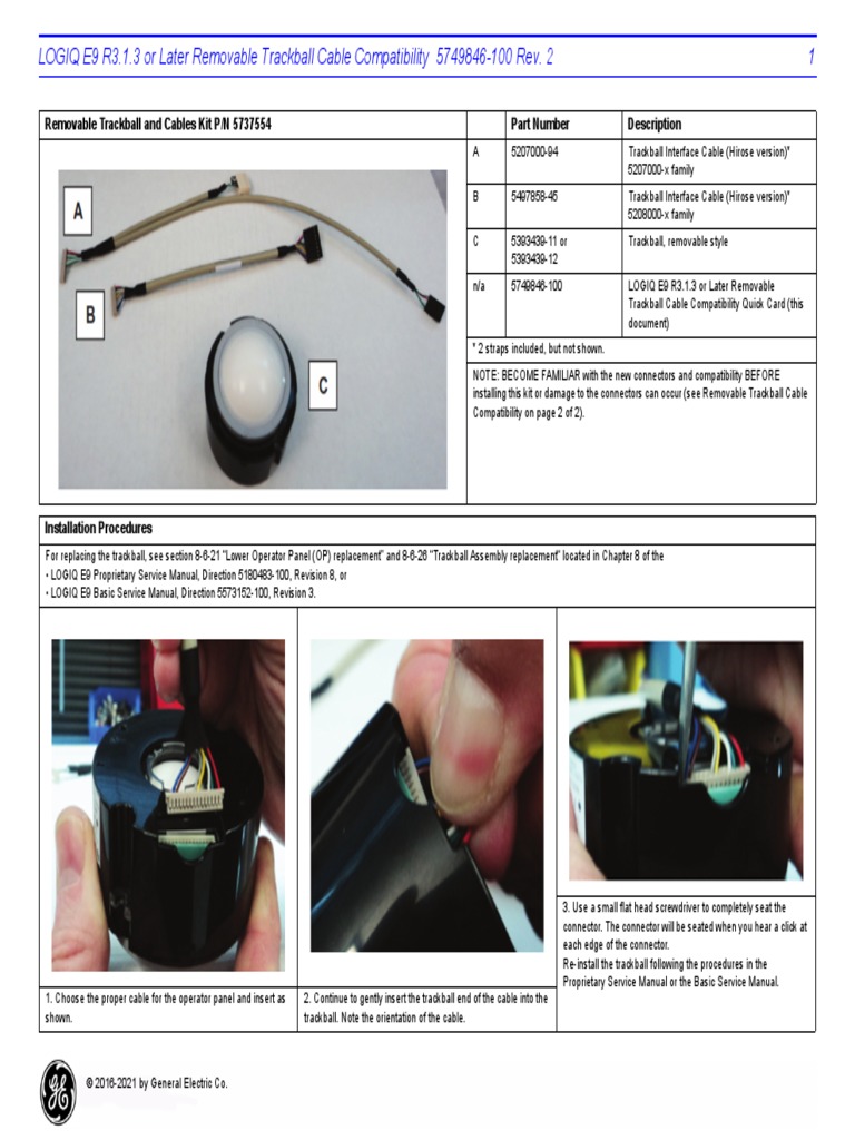 LOGIQ E9 R3.1.3 or Later Removable Trackball Cable Compatibility - IM - 5749846-100 - 2 | PDF ...