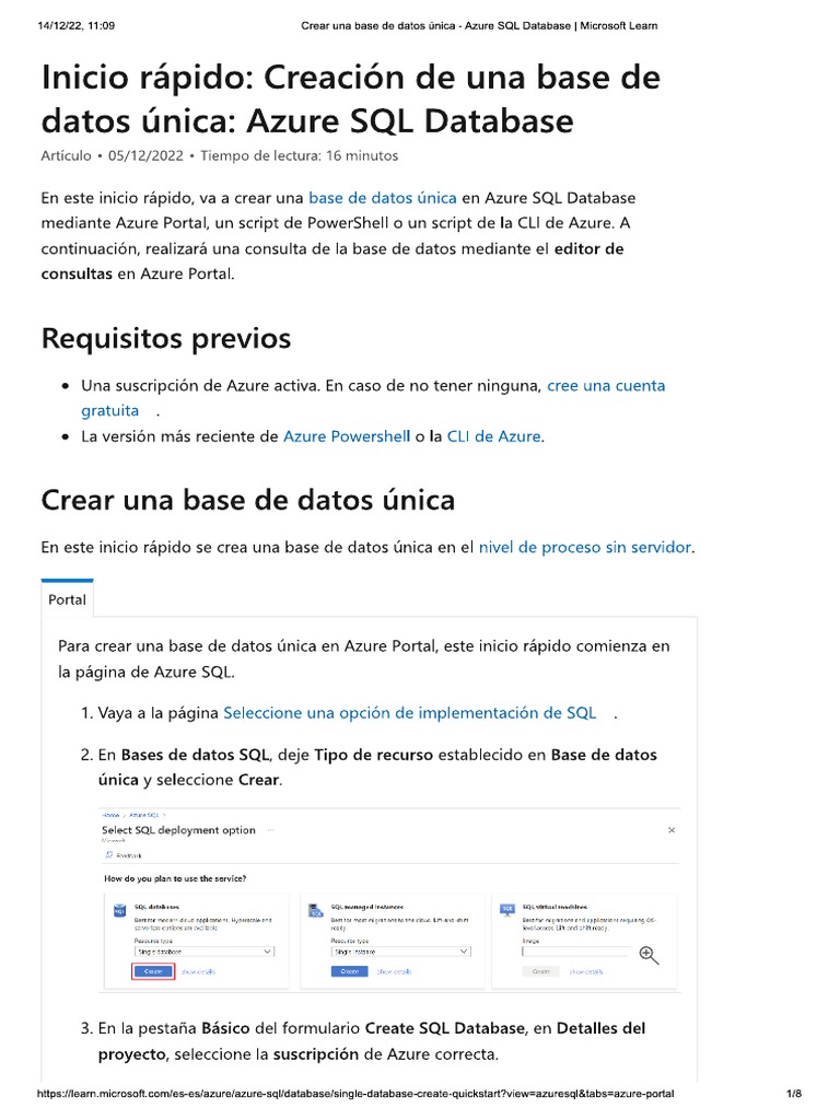 Crear Una Base De Datos Única Azure Sql Database Microsoft Learn Pdf Computadoras 
