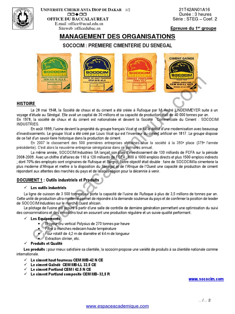 Epreuve Sujet Bac 2021 Management Des Organisations Steg 1er Groupe 2021 Senegal | PDF