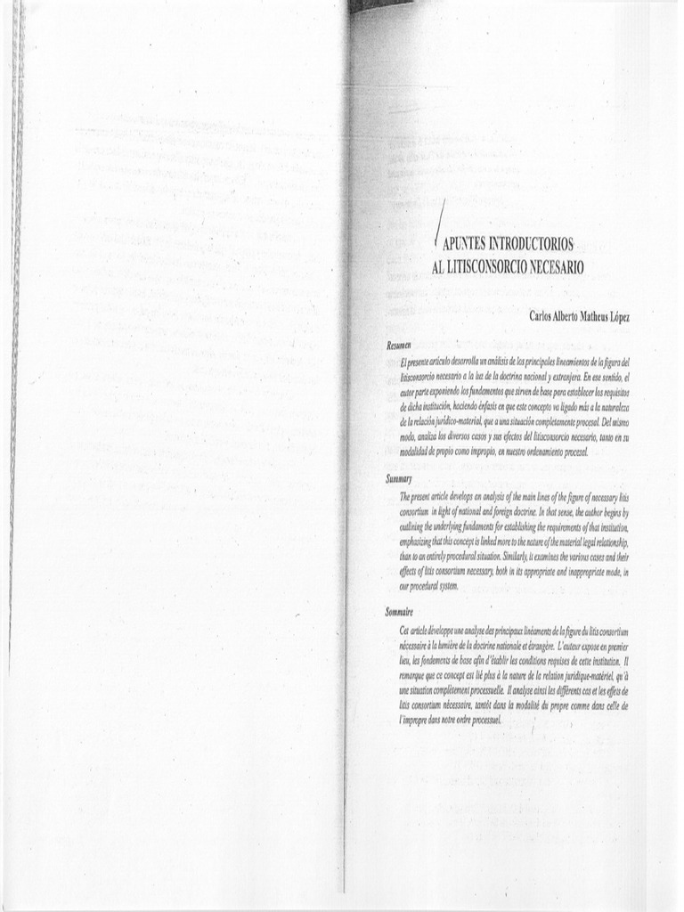 Carlos Matheus. Apuntes Introductorios Al Litisconsorcio Necesario | PDF