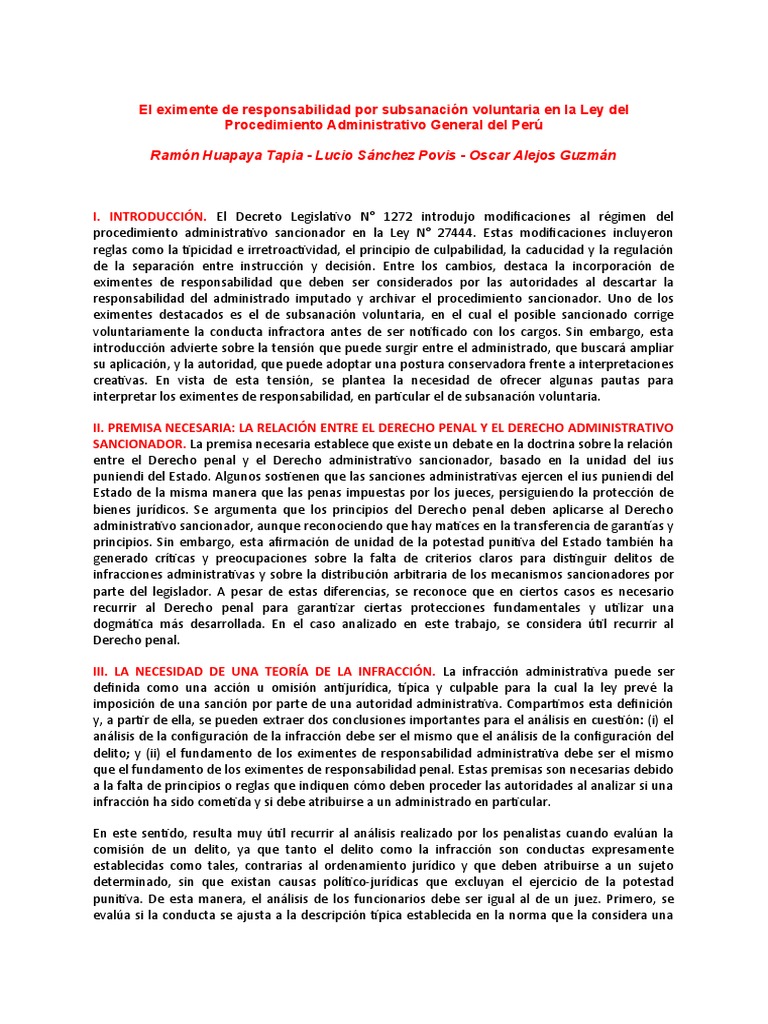 El Eximente de Responsabilidad Por Subsanación Voluntaria en La Ley Del ...