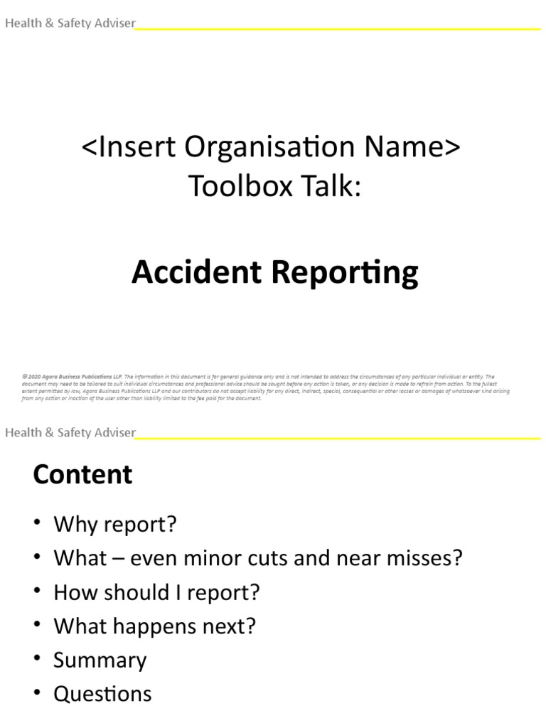 Accident Reporting Toolbox Talk | Download Free PDF | Occupational ...