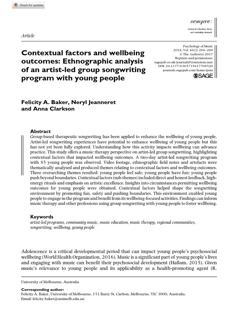 Felicity Baker Music Therapy Songwriting | PDF | Psychotherapy | Cognition