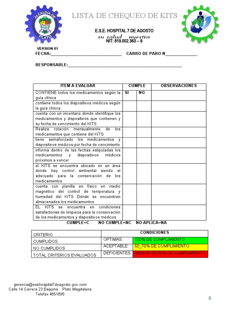 Lista de Chequeo Kit | PDF | Cuidado de la salud | Medicina