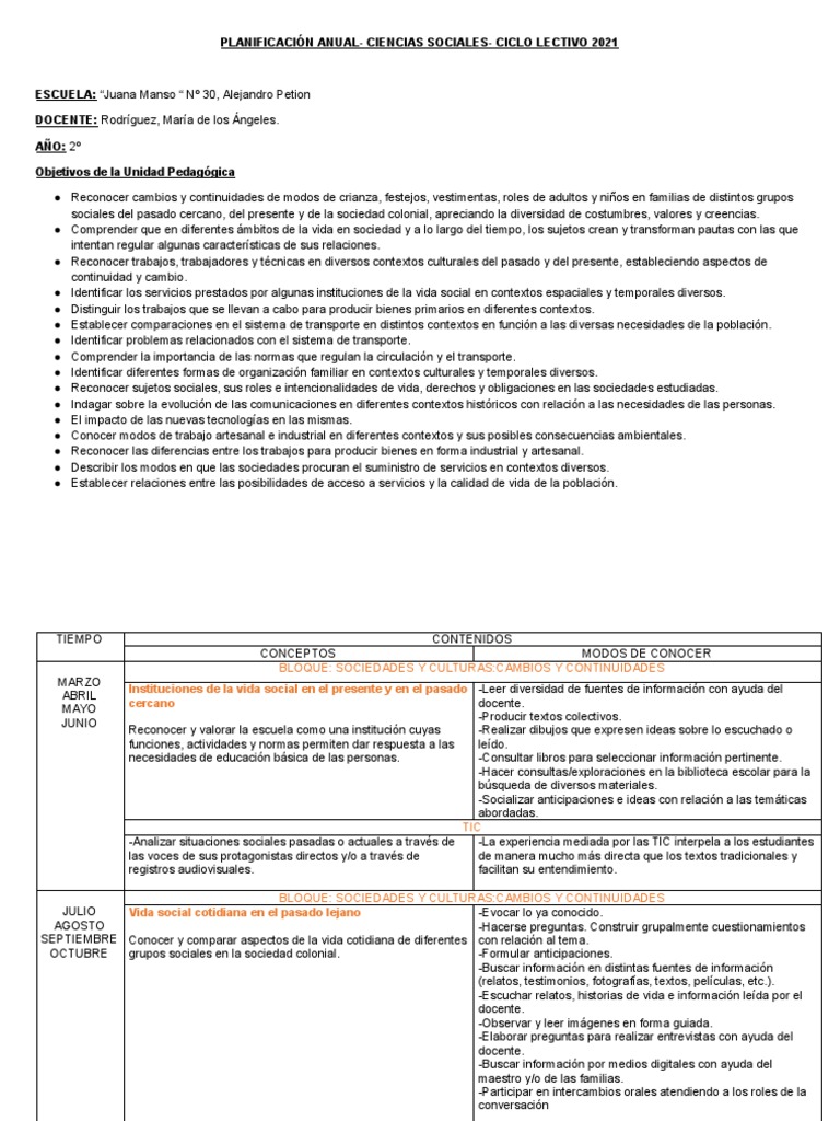 PLANIFICACIÓN ANUAL DE CIENCIAS SOCIALES 2 Grado | PDF | Sociedad ...