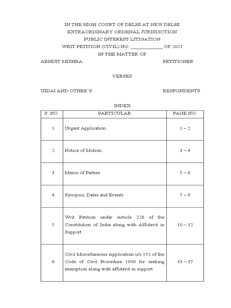 UIDAI Writ Petition | PDF | Right To Privacy | Privacy