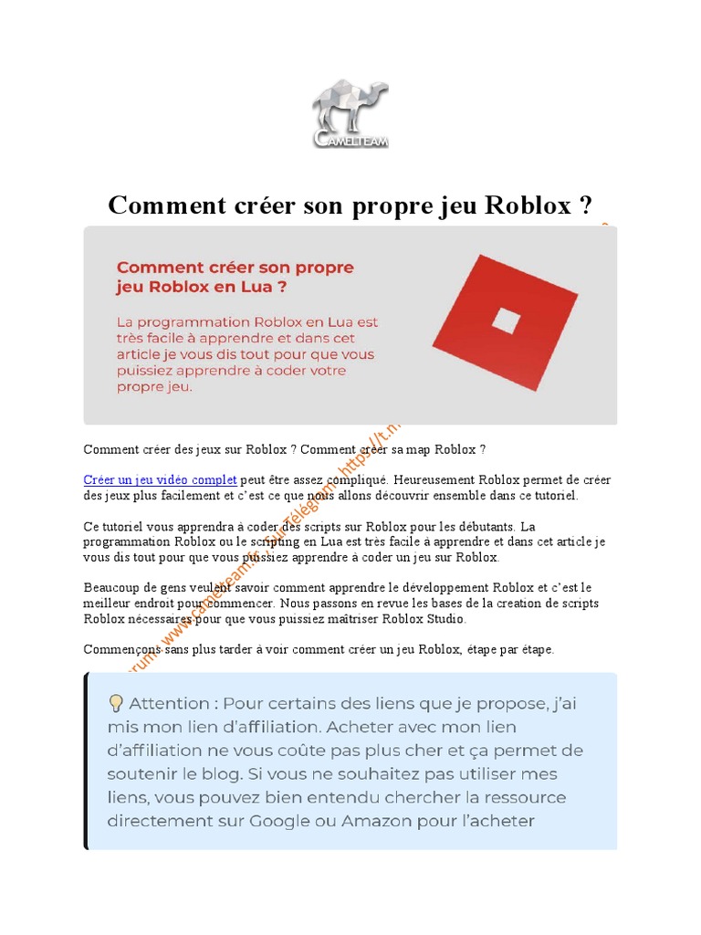 Comment Créer Son Propre Jeux Vidéo Roblox | PDF