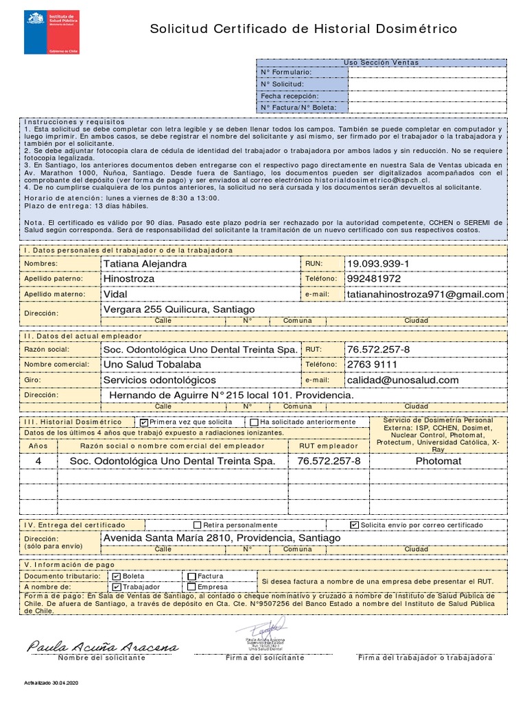Formulario Historial Dosimétrico | PDF