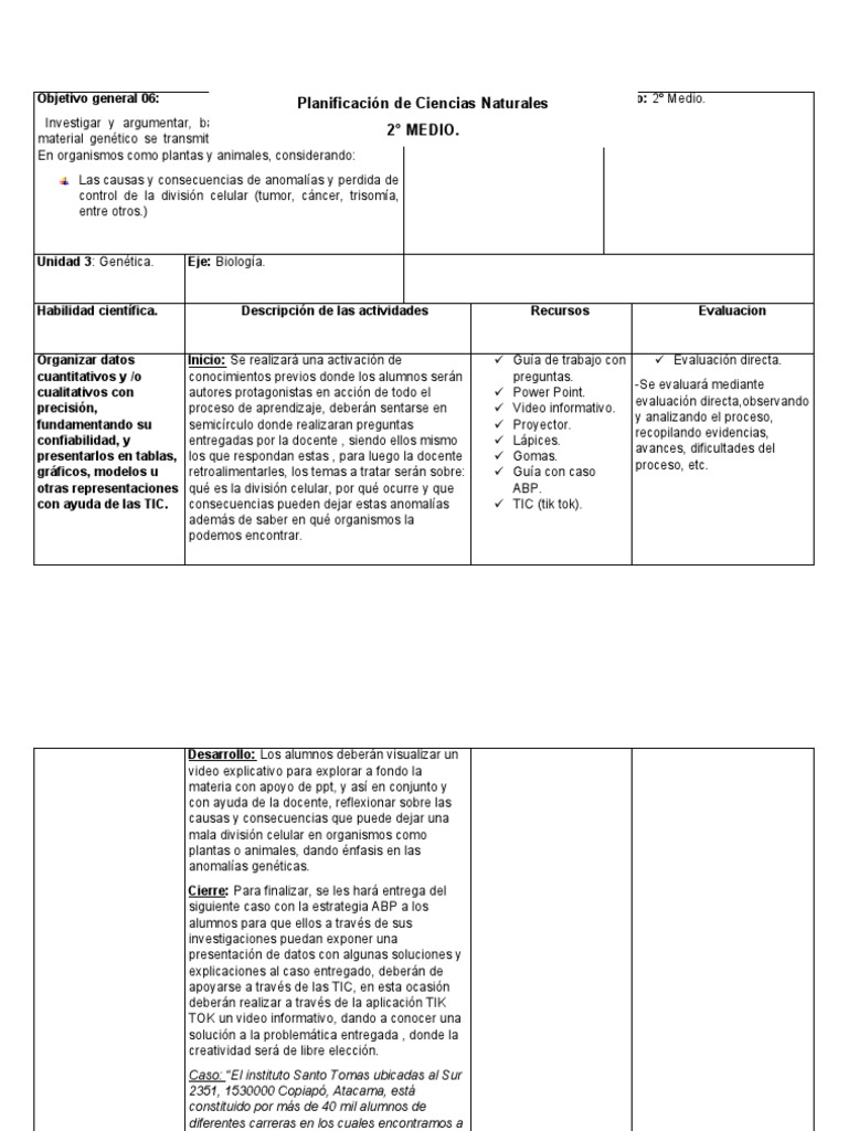 Planificacion de Ciencias | PDF