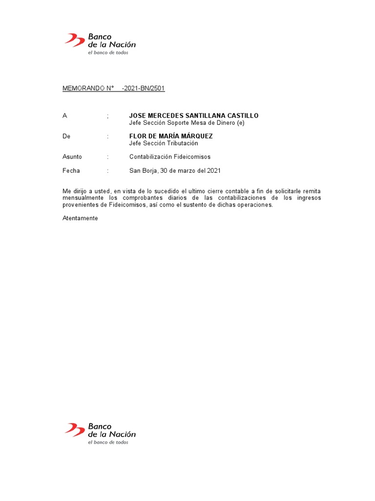 Proyecto de Memo Fideicomisos | PDF