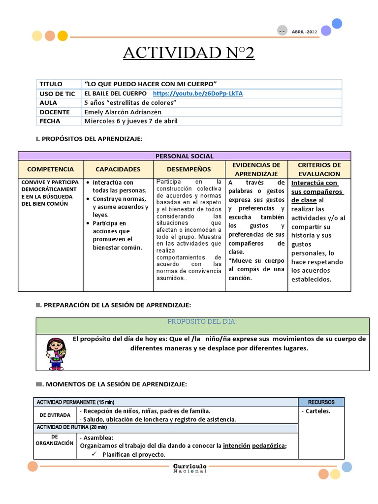 Sesion 2 Lo Que Puedo Hacer Con Mi Cuerpo | PDF | Aprendizaje | Ciencia cognitiva