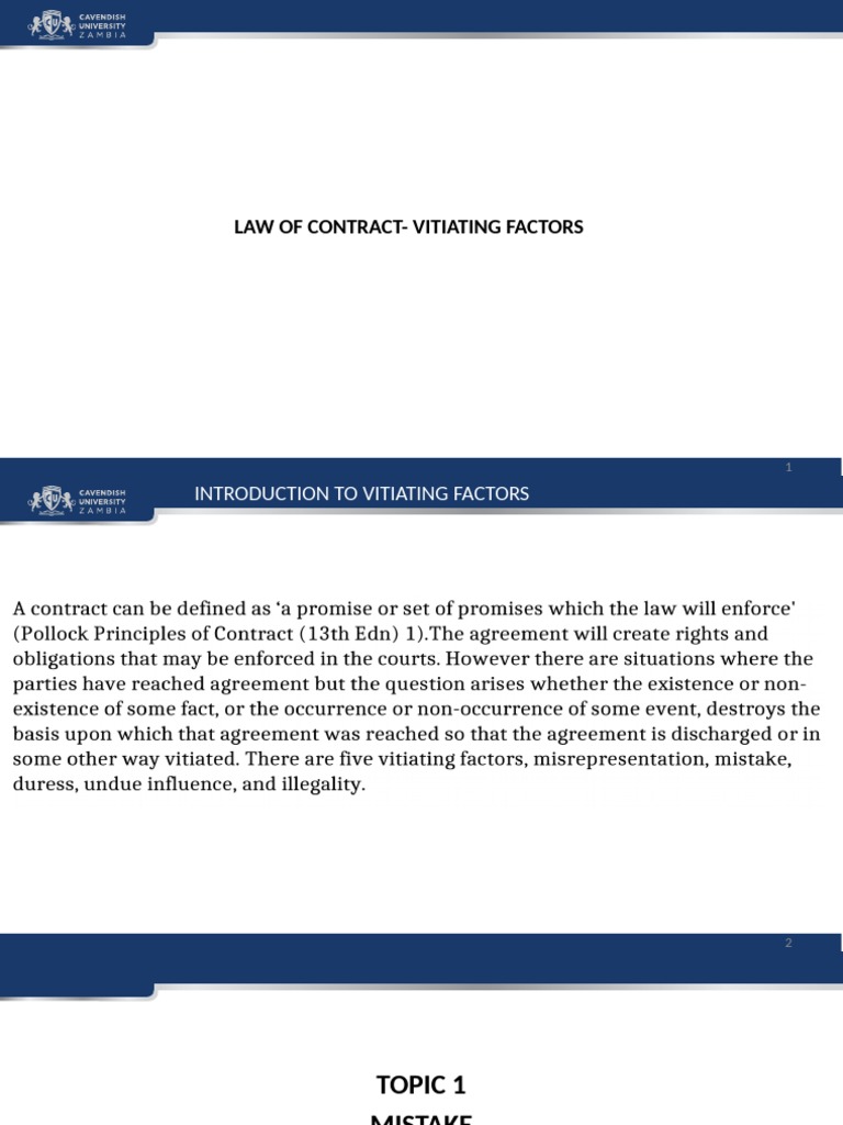 Contract Vitiating Factors Slides 1 PDF | PDF | Misrepresentation | Damages