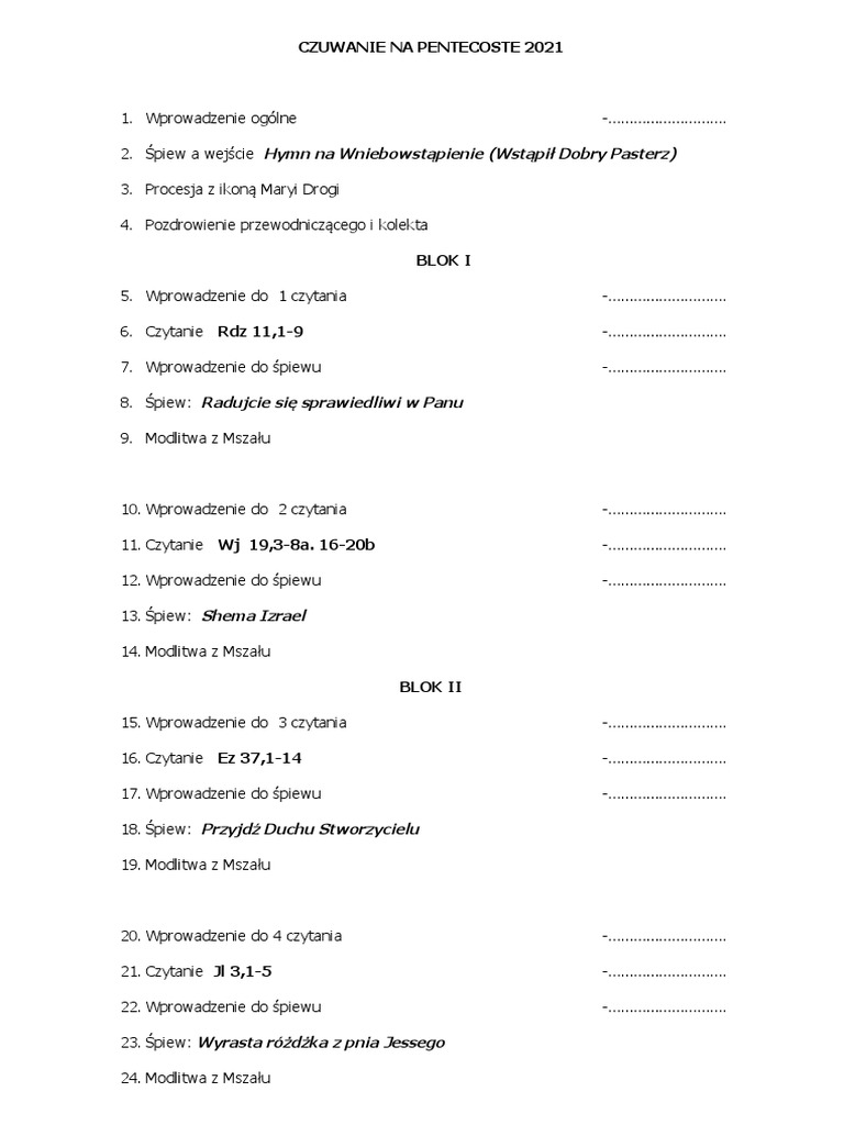 Schemat Pentecoste 2021 | PDF