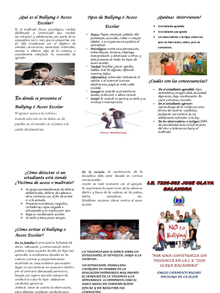 Triptico Del Bullying 2023 | PDF | Instituciones sociales | Etica Aplicada