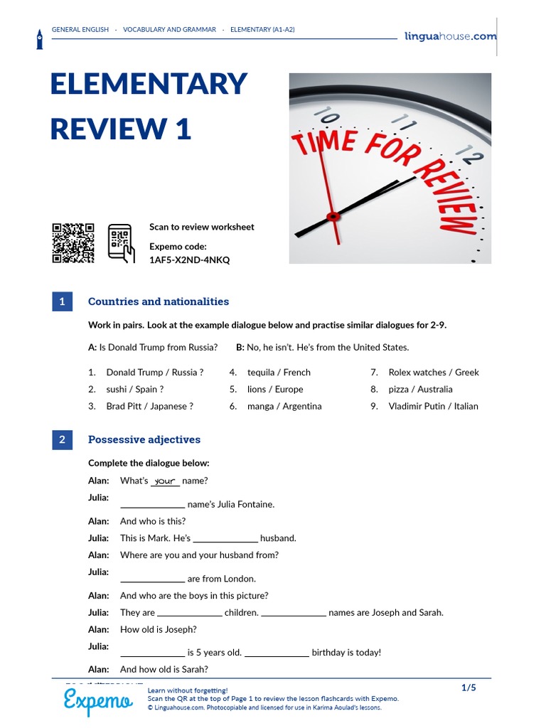 Elementary English Vocabulary Review | PDF