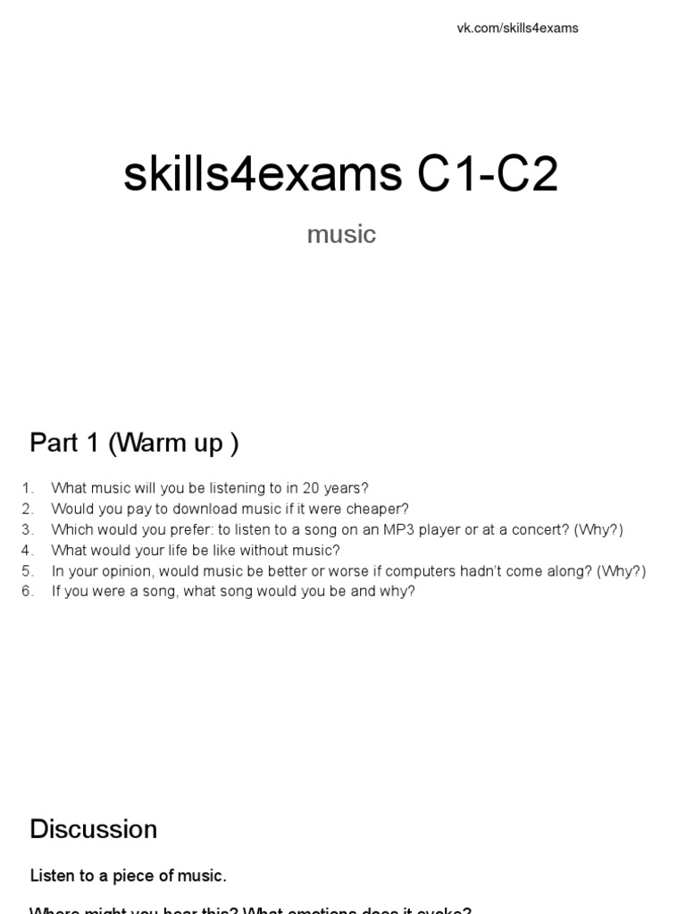 Skills4exams C1-C2 Week 1 2021 Music | PDF