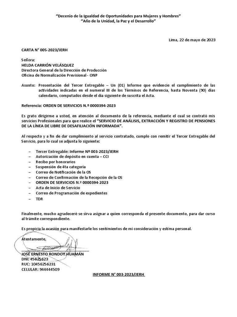 Informe - E3 - Rondoy Huaman - Os 0000394-2023 | PDF