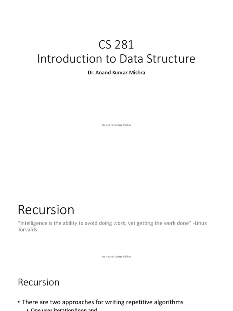 Introduction To Data Structure Recursion Pdf Recursion Iteration
