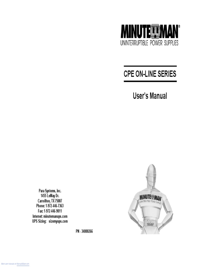 Manual Minuteman UPS CPE 1000 | PDF | Ac Power Plugs And Sockets ...