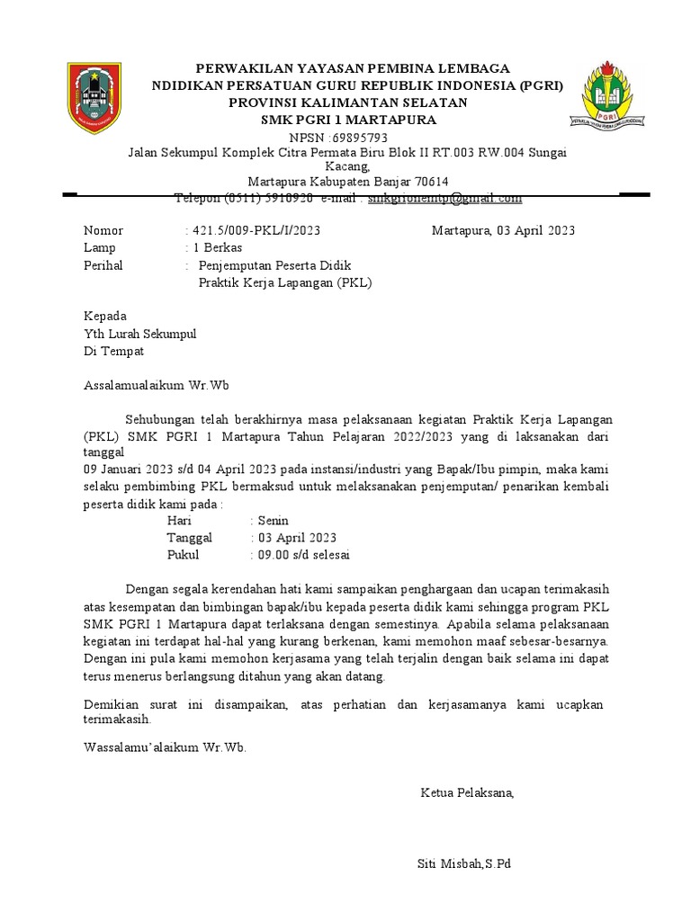 Surat Penjemputan PKL Dan Adm | PDF