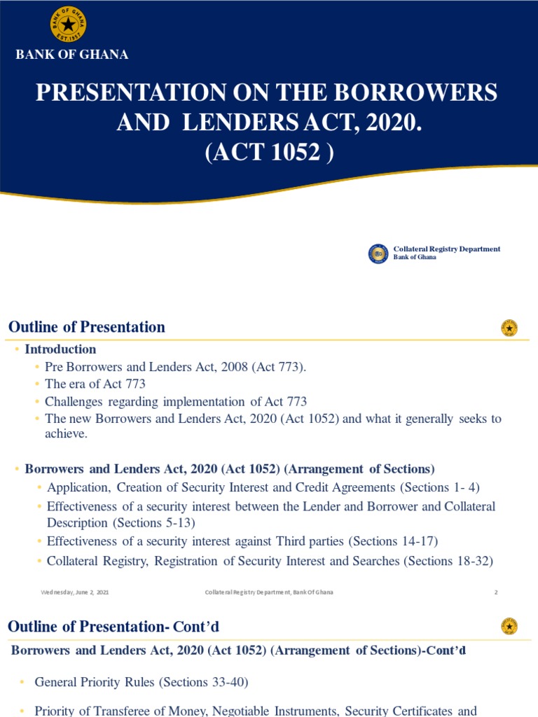 Presentation Slides On Borrowers and Lenders Act 2020 (Act 1052) | PDF | Security Interest ...