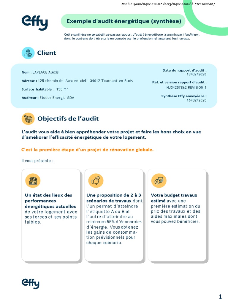 Exemple D'audit Énergétique Synthèse Résumé | PDF | Isolation thermique du bâtiment | Chaleur