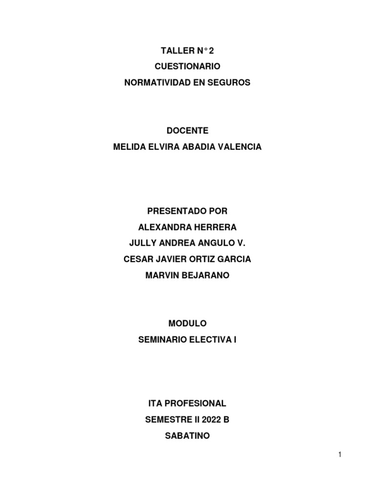 Taller N 2 Normatividad en Seguros | PDF | Seguro | Reaseguro