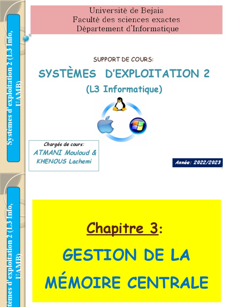 Support de Cours Se2 (2022-2023) (Chapitre 3 Gestion de La Memoire ... Support de Cours Se2 (2022-2023) (Chapitre 3 Gestion de La Memoire ...