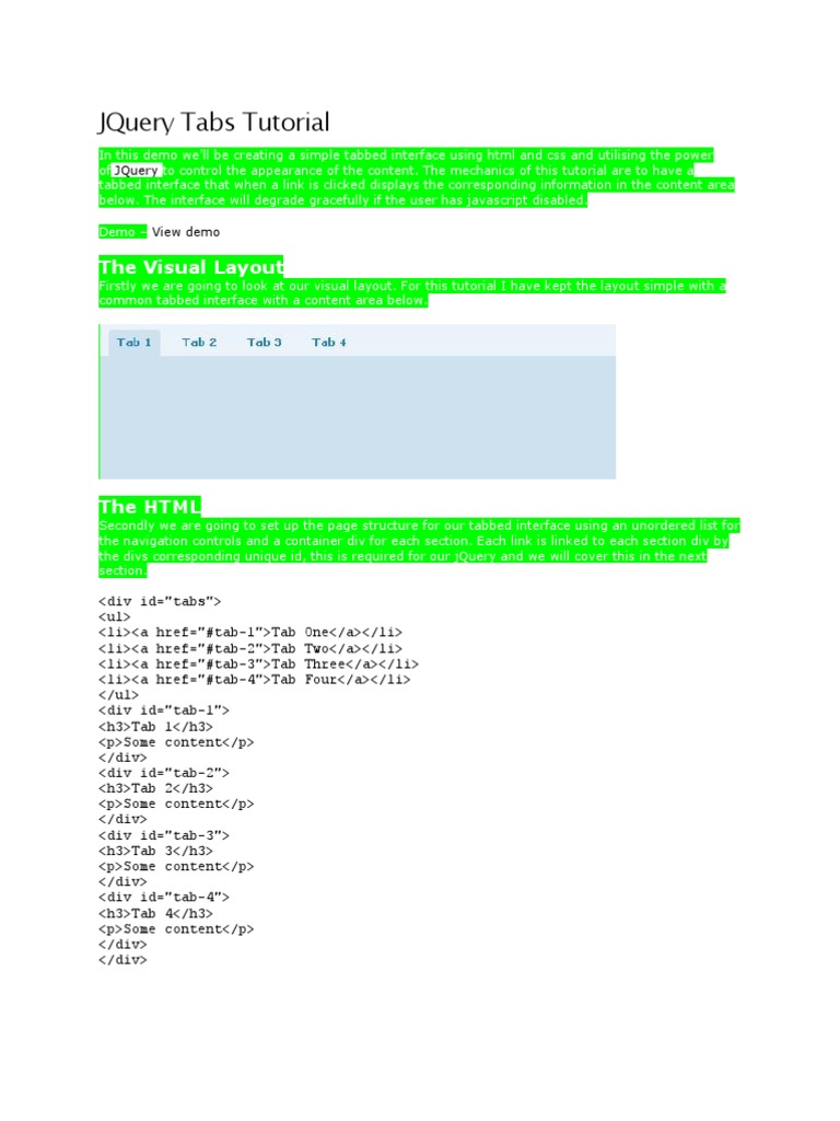 Jquery Tabs Tutorial: The Visual Layout | PDF | Teaching Methods & Materials | Computers
