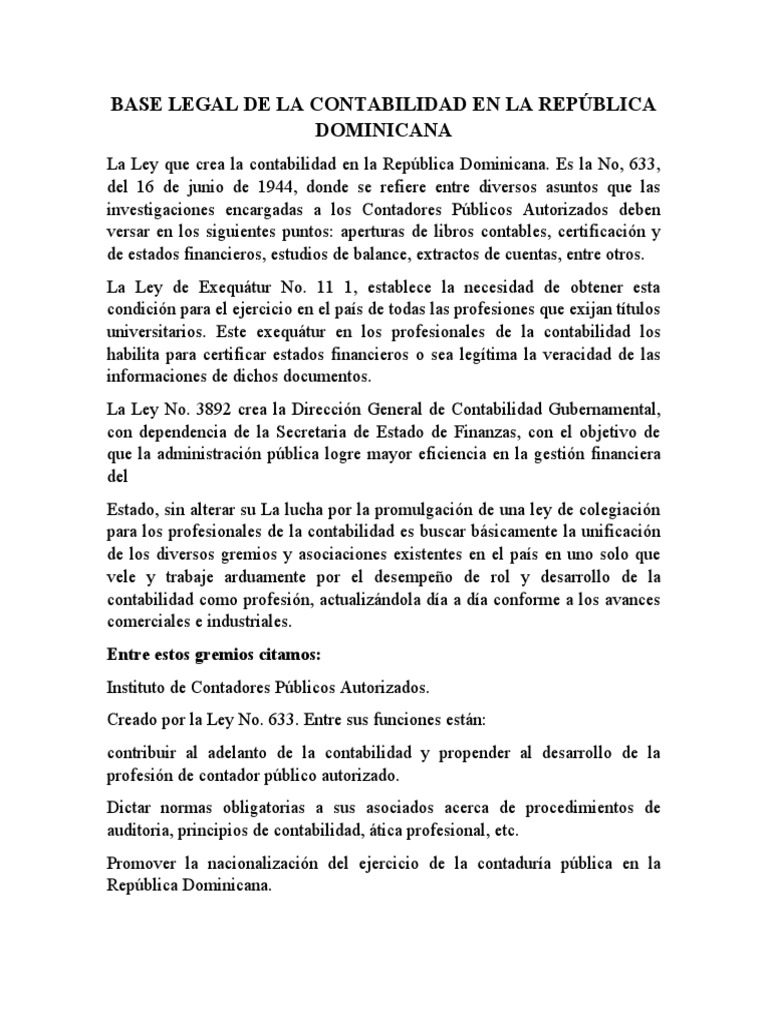 Base Legal de La Contabilidad en La República Dominicana | PDF