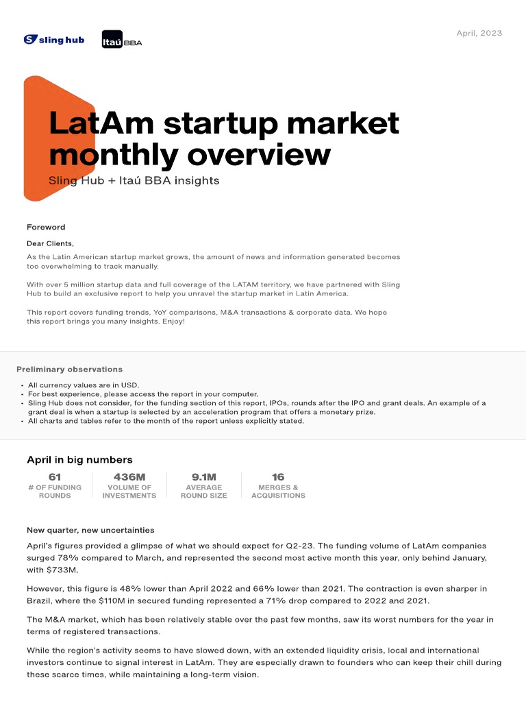 LatAm Startup Market Monthly Overview - Itau | PDF | Mergers And Acquisitions | Startup Company