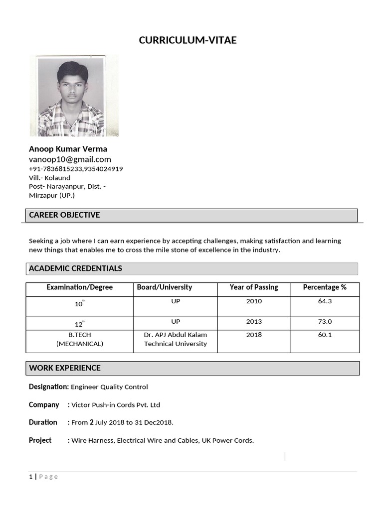 Curriculum-Vitae: Anoop Kumar Verma | PDF | Cognition