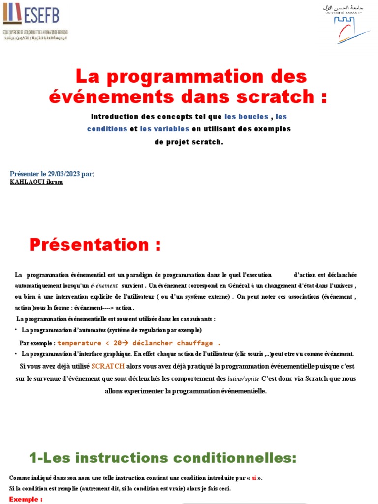 La Programmation Des Événements Dans Scratch | PDF | Structure de contrôle | Programmation ...