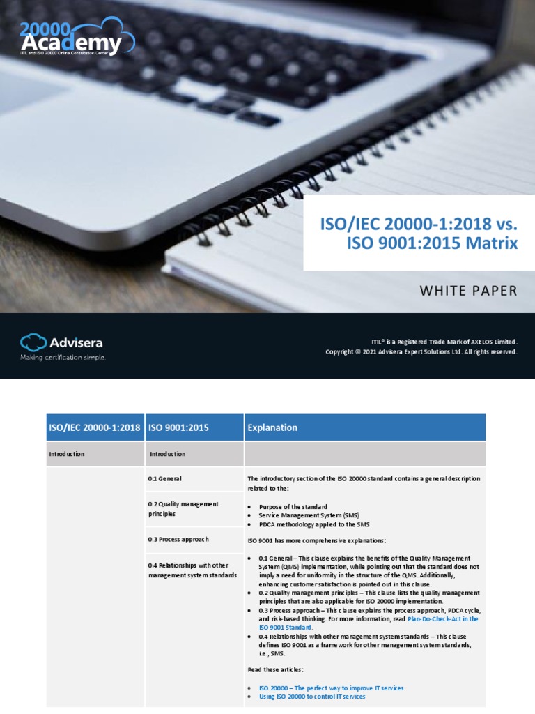 ISO 20000 2018 Vs ISO 9001 2015 Matrix EN | PDF | Iso 9000 ...